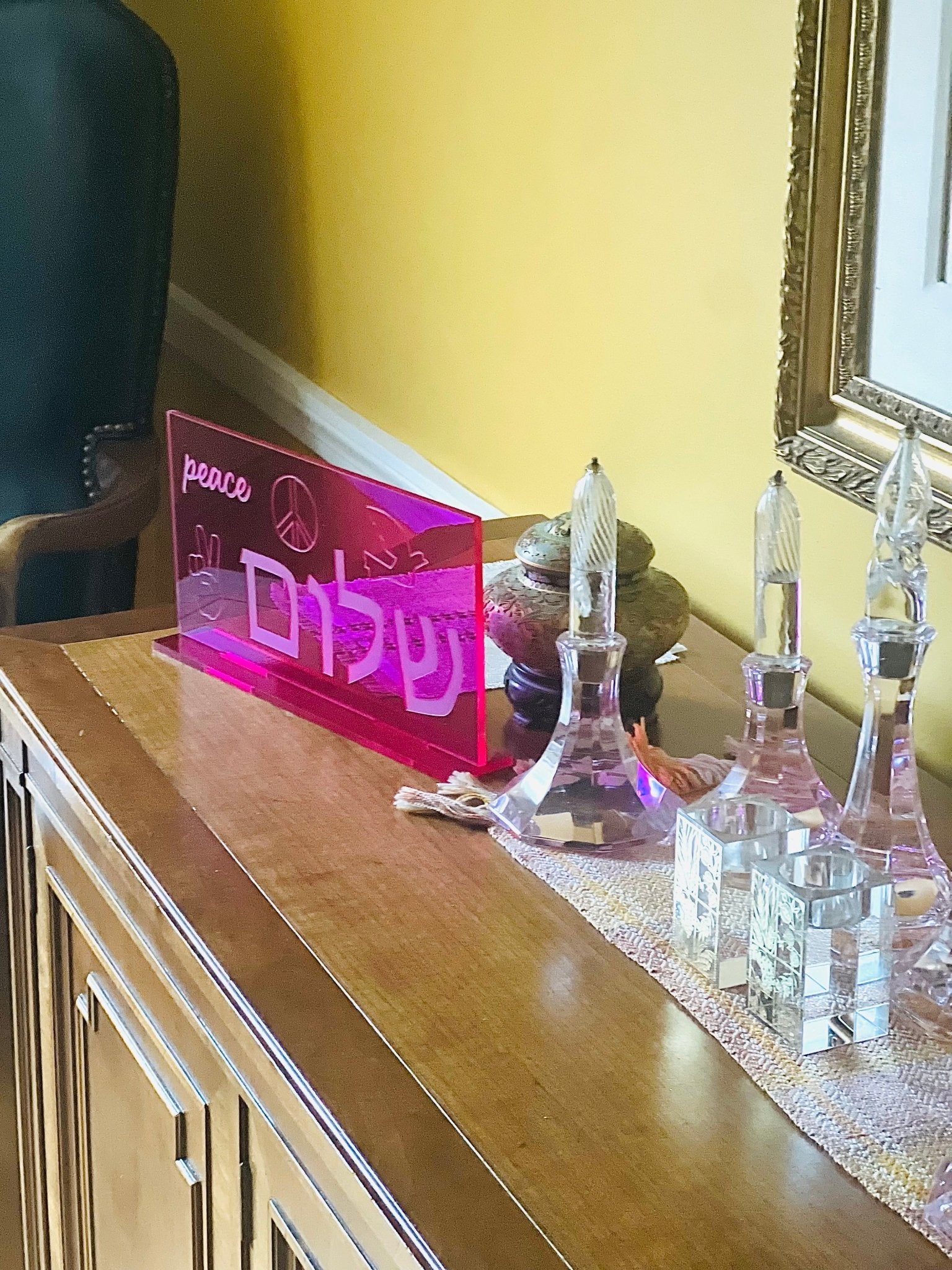 Pink Acrylic | Peace Shalom Shelf Decor - Jewish Joy Judaica – JEWISHJOY.co